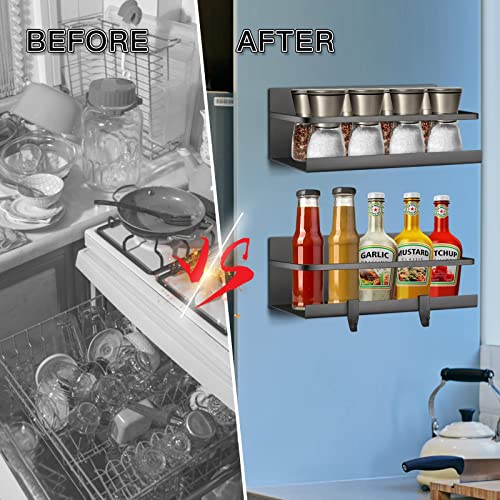 Siasky 2Pcs Magnetic Spice Rack, Magnetic Shelf for Refrigerator Magnetic Fridge Shelf with 4 Removable Hooks for Kitchen Space Saver