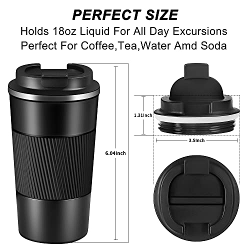 Coffee Travel Mug,17OZ Double Walled Insulated Vacuum Coffee Tumbler With Leakproof Flip Insulated Coffee Mug, For Hot And Cold Water Coffee And Tea In Travel Car Office School Camping (Black, 17OZ)