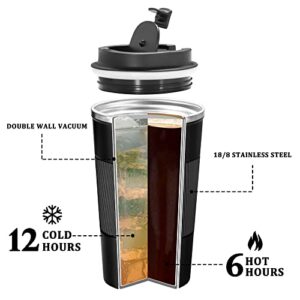 Coffee Travel Mug,17OZ Double Walled Insulated Vacuum Coffee Tumbler With Leakproof Flip Insulated Coffee Mug, For Hot And Cold Water Coffee And Tea In Travel Car Office School Camping (Black, 17OZ)