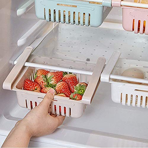 Fridge Drawer Organizer 4 Pack Retractable Drawer Refrigerator Storage Box,Unique Design Pull Out Bins, Fridge Shelf Holder Storage Box, Small Size, FIT FOR Under 0.5'' Fridge Shelf