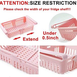 Fridge Drawer Organizer 4 Pack Retractable Drawer Refrigerator Storage Box,Unique Design Pull Out Bins, Fridge Shelf Holder Storage Box, Small Size, FIT FOR Under 0.5'' Fridge Shelf