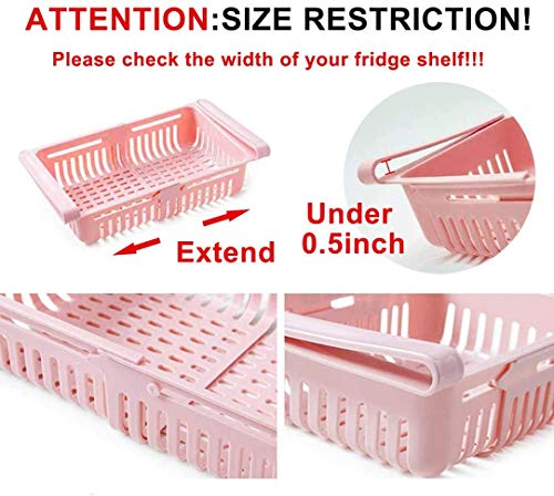 Fridge Drawer Organizer 4 Pack Retractable Drawer Refrigerator Storage Box,Unique Design Pull Out Bins, Fridge Shelf Holder Storage Box, Small Size, FIT FOR Under 0.5'' Fridge Shelf