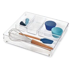 idesign linus kitchen drawer organizer for silverware, spatulas, gadgets – 12″ x 12″ x 2″, clear