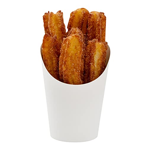 Restaurantware Bio Tek 12 Ounce French Fry Containers, 100 Disposable Charcuterie Cups - Incline Design, Round, White Paper French Fry Cups, Stackable, For Waffles, Chips, or Popcorn