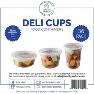 Deli Containers with Lids - Food Storage Containers - Clear Freezer Containers | 36-Pack BPA Free Plastic 8, 16, 32 oz | Cup Pint Quart set | Great for Soup, Meal Prep, Portion Control, Slime and More