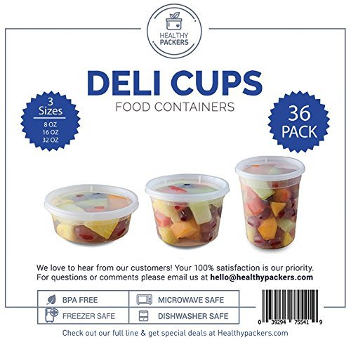 Deli Containers with Lids - Food Storage Containers - Clear Freezer Containers | 36-Pack BPA Free Plastic 8, 16, 32 oz | Cup Pint Quart set | Great for Soup, Meal Prep, Portion Control, Slime and More