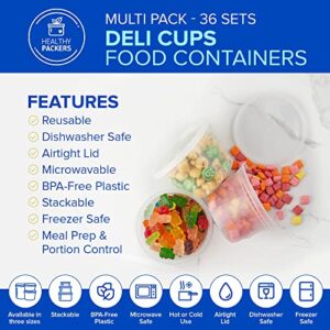 Deli Containers with Lids - Food Storage Containers - Clear Freezer Containers | 36-Pack BPA Free Plastic 8, 16, 32 oz | Cup Pint Quart set | Great for Soup, Meal Prep, Portion Control, Slime and More