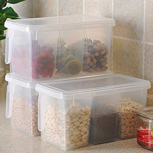 MineSign Plastic Storage Containers Square Handle Food Storage Organizer Boxes with Lids for Refrigerator Fridge Cabinet Desk (Set of 2 Organizers with Lid and 6 Removable Bins)