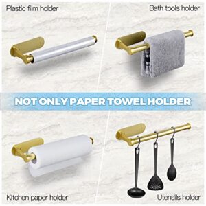 Paper Towel Holder, Self Adhesive or Screw Mounting, Deymogs Under Cabinet Paper Towel Holder, Gold Paper Towel Holder Wall Mount for Kitchen, Pantry, Sink, Bathroom