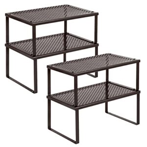 songmics cabinet shelf organizer, stackable, expandable, set of 4 metal kitchen counter shelves, brown ukcs06br