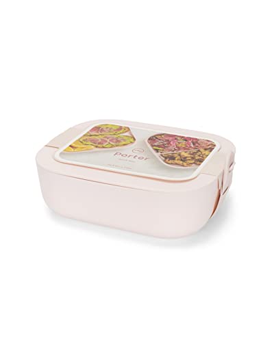 W&P Porter Lunch Box, 3 Compartment Bento Box Style Portable Adult Lunch Box with Snap Strap- Food Container, BPA Free, Dishwasher and Microwave Safe, Blush, Medium