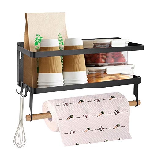 Jolitac Magnetic Fridge Spice Rack- Space Saving Organizer Black Shelf on Refrigerator, Kitchen Paper Towel Holder, Foldable Design (Black-Small)