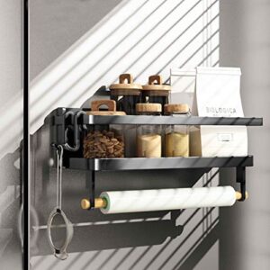 Jolitac Magnetic Fridge Spice Rack- Space Saving Organizer Black Shelf on Refrigerator, Kitchen Paper Towel Holder, Foldable Design (Black-Small)