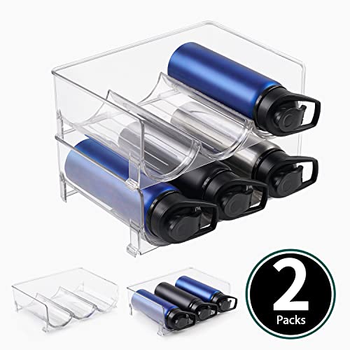 Water Bottle Organizer - Stackable Water Bottle Holder - Plastic Wine Bottle Storage Rack for Cabinet, Refrigerator, Kitchen Countertops, Soda Can Organizer, BPA Free, Clear, 2 Packs