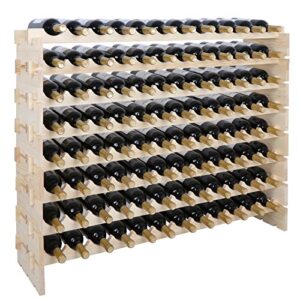 smartxchoices stackable modular wine rack 96 bottle wooden wine storage rack freestanding wine holder display shelves, wobble-free, solid wood, (eight-tier, 96 bottle capacity)