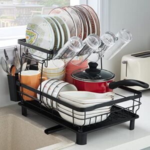 lifewit large dish drying rack for kitchen counter, dish drying rack with drainboard, 2 tier stainless steel dish rack drainboard set, raised dish countertop drainer with removable utensil cup holder