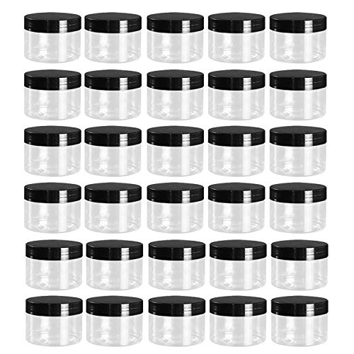 Tosnail 30 Pack 4 oz Clear Plastic Jars with Black Lids Leak-Proof Round Food Safe Storage Containers for Kitchen Use, Beauty Products, Slime, Spices and More