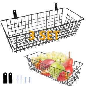 3pcs [extra large]hanging wire baskets, wall mount storage basket, rustic toilet paper holder for storage & organization