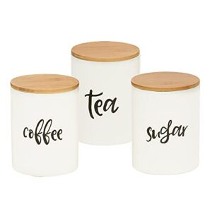 kitchen food storage ceramic canister,airtight ceramic canisters with bamboo lid,for coffee, sugar,tea storage containers 24.68 fl oz (730 ml),set of 3