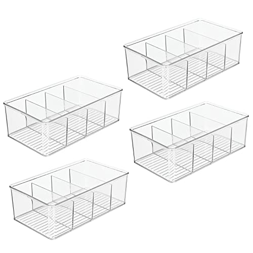 mDesign Plastic Food Storage Organizer Bin Box Container - 4 Compartment Holder for Packets, Pouches, Ideal for Kitchen, Pantry, Fridge, Countertop Organization - 4 Pack - Clear