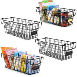 4 pack [ xl large ] stackable wire baskets for organizing – pantry storage and organization metal bins for produce, food, fruit – kitchen bathroom closet cabinet, countertop, under sink organizer