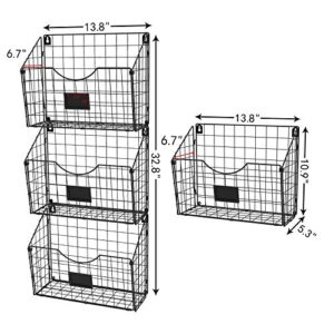 Hanging Metal Wire Storage Basket - X-cosrack 3 Tier Office Wall File Organizer With Hook & Foldable Magazine Mail Document Rack & Bathroom Kitchen Vegetable Fruit Spice Baskets Organizing and Storage