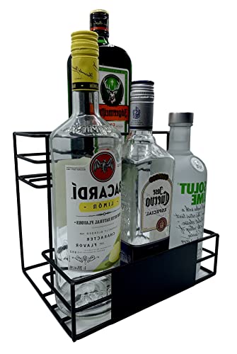 College Instruments Liquor Organizer Coffee Syrup Rack - Premium Wine Bottle Rack, bar Organizer Shelf Holder Syrup Stand Display for dressings, and Cocktail Mixers - 6 Bottle Capacity (Black)