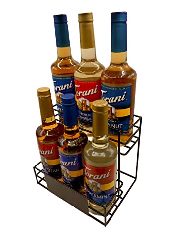 College Instruments Liquor Organizer Coffee Syrup Rack - Premium Wine Bottle Rack, bar Organizer Shelf Holder Syrup Stand Display for dressings, and Cocktail Mixers - 6 Bottle Capacity (Black)