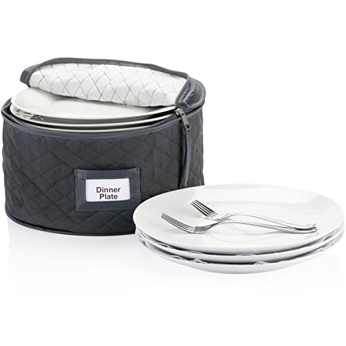 China Storage Case - Dinner Plate Quilted Case - 12 inches diameter x 7 inches height - Gray - Includes 12 Felt Separators