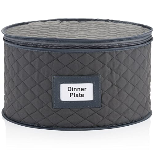 China Storage Case - Dinner Plate Quilted Case - 12 inches diameter x 7 inches height - Gray - Includes 12 Felt Separators