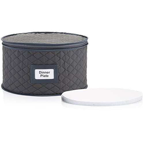 China Storage Case - Dinner Plate Quilted Case - 12 inches diameter x 7 inches height - Gray - Includes 12 Felt Separators