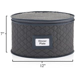 China Storage Case - Dinner Plate Quilted Case - 12 inches diameter x 7 inches height - Gray - Includes 12 Felt Separators