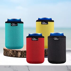 WKieason 12oz Standard Can Sleeves Insulators Sleeves Standard Can Covers 12OZ Beer Bottle Sleeves Coolers Holder Non-slip Neoprene Can Coolier Sleeves 4PC Pack (Black/Red/Yelllow/Blue)