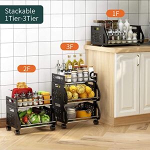 Fruit Vegetable Storage Basket,COORACK 3-Tier Stackable Kitchen Baskets Fruit and Vegetable Stand Rack with Wheels,Storage Cart for Kitchen, Free-Standing Organizer for Kitchen,Bedroom,Bathroom,Garage