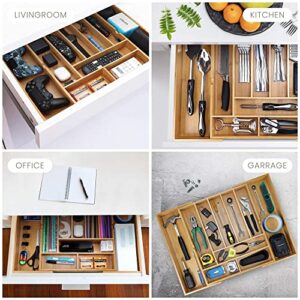 Pristine Bamboo Silverware Organizer - Expandable Kitchen Drawer Organizer - Adjustable Kitchen Drawer Organizer for Utensils, Expandable to 25 Inches Wide, 10 Compartments, Silverware Tray for Drawer