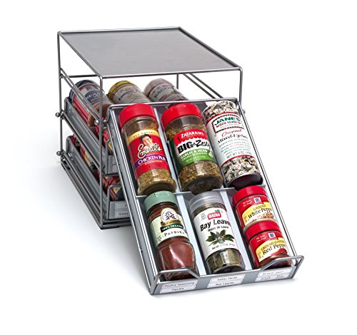 Lipper International Three-Tier Tilt Down Kitchen and Cooking Spice Drawer, Silver/Gray