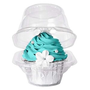 [50pcs]single clear individual cupcake box,small stackable take out container 1 compartment with lid disposable plastic packaging,bpa-free dome carrier holder for wedding favor (pack of 50)