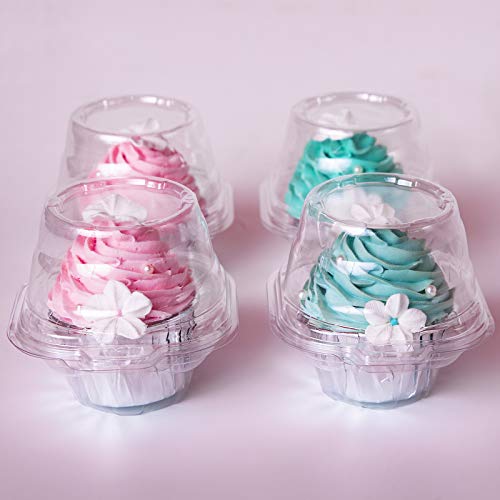 [50PCS]Single Clear Individual Cupcake Box,Small Stackable Take Out Container 1 Compartment with Lid Disposable Plastic Packaging,BPA-Free Dome Carrier Holder for Wedding Favor (Pack of 50)