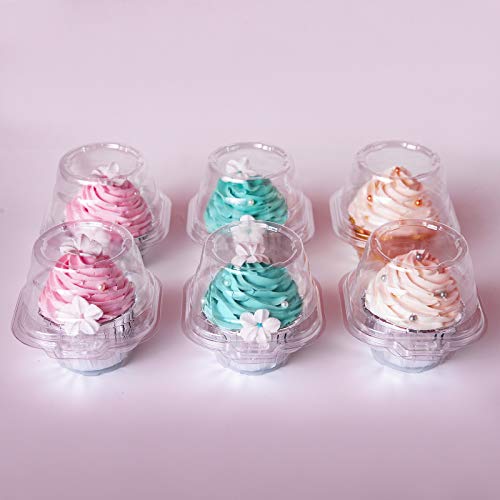 [50PCS]Single Clear Individual Cupcake Box,Small Stackable Take Out Container 1 Compartment with Lid Disposable Plastic Packaging,BPA-Free Dome Carrier Holder for Wedding Favor (Pack of 50)