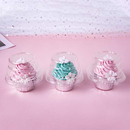 [50PCS]Single Clear Individual Cupcake Box,Small Stackable Take Out Container 1 Compartment with Lid Disposable Plastic Packaging,BPA-Free Dome Carrier Holder for Wedding Favor (Pack of 50)