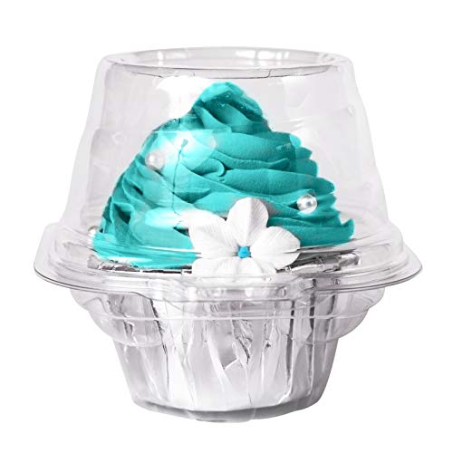 [50PCS]Single Clear Individual Cupcake Box,Small Stackable Take Out Container 1 Compartment with Lid Disposable Plastic Packaging,BPA-Free Dome Carrier Holder for Wedding Favor (Pack of 50)