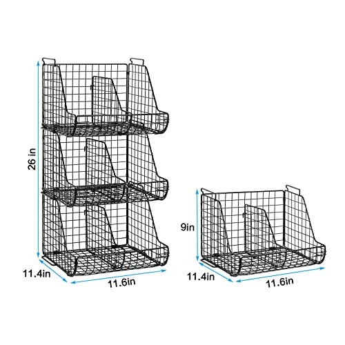 Stacking Can Dispensers 3 Tier with 3 Divider, Pantry Can Organizer, Standing Water Bottle Holder, Beverage Drink Pop Soda Can Storage Basket, Canned Food Container Rack Wire Bins for Kitchen Cabinet