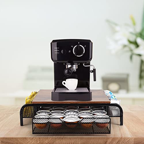 Lyeasw Rustic Coffee Pod Holder for K Cups, 30 Capacity Capsule Storage Drawer with Side Baskets Organizer for Coffee Station, Brown