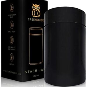 Stash Jar Smell Proof Container (500mL) for Herbs, Spices, Coffee, Teas & More - Double Sealed Air Tight Jar, Thick UV Protection Glass, Smell Proof Herb Storage - Plus x2 Resealable Smell Proof Bags