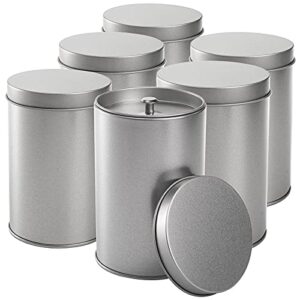 yesland 6 pack tea tin canister with airtight double lids, 12 oz tin can box and small round kitchen canisters for loose tea, coffee, candy, herbs and spices(silver)