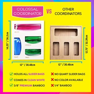 SUTTREE Colossal Coordinator White Bamboo Plastic Bag Organizer for Drawer – Holds All Slider Sandwich Bags