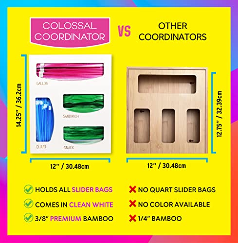 SUTTREE Colossal Coordinator White Bamboo Plastic Bag Organizer for Drawer – Holds All Slider Sandwich Bags