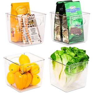 sorbus square refrigerator organizer bins – clear plastic pantry, cabinet & fridge organizer for kitchen organization and storage – versatile lightweight bath, makeup, food & snack organizer (4 pack)