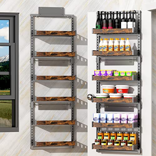 LEOIFE Over The Door Pantry Organizer,6-Tier Adjustable Pantry Door Organizer,Can Be Nailed to The Wall On The Over The Door Spice Rack,Door Spice Rack Organizer Pantry.(6x5.5 Width Baskets,Black)