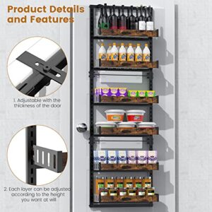 LEOIFE Over The Door Pantry Organizer,6-Tier Adjustable Pantry Door Organizer,Can Be Nailed to The Wall On The Over The Door Spice Rack,Door Spice Rack Organizer Pantry.(6x5.5 Width Baskets,Black)